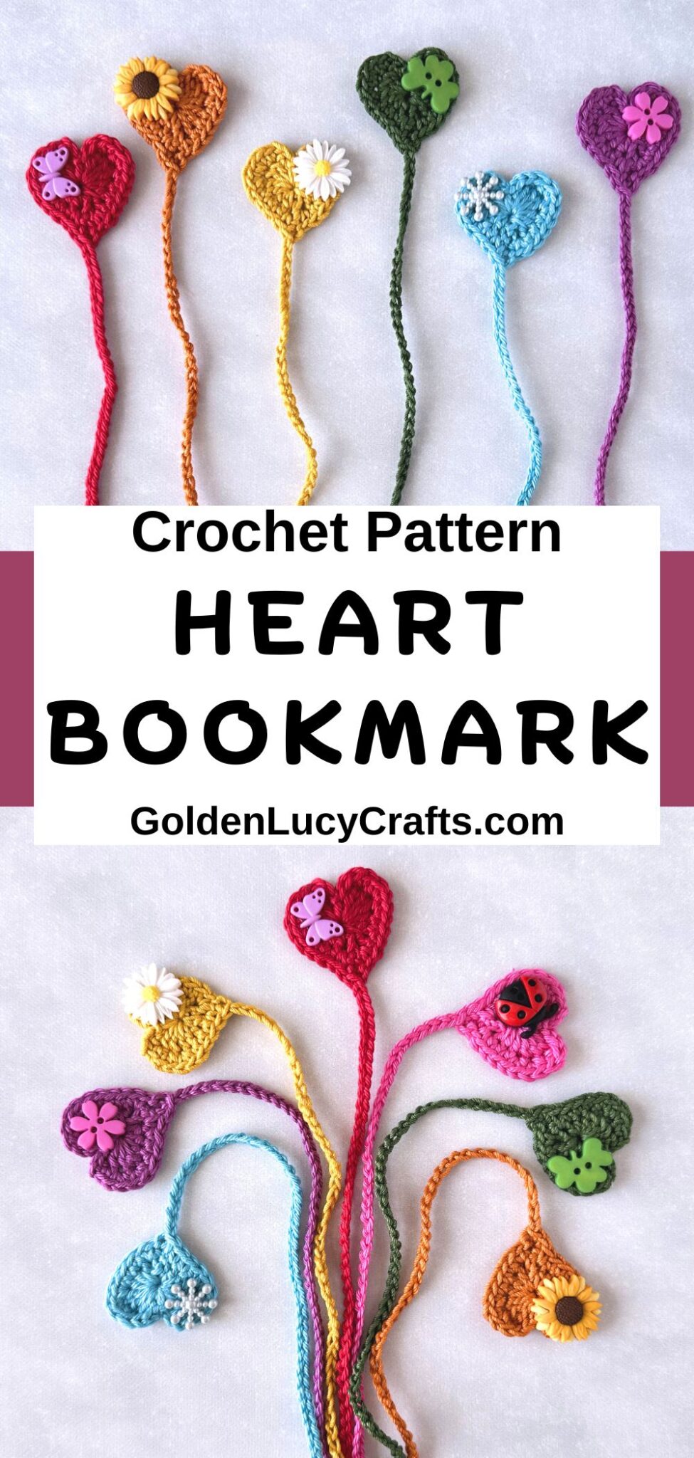 Heart Bookmark, Free Crochet Pattern - GoldenLucyCrafts