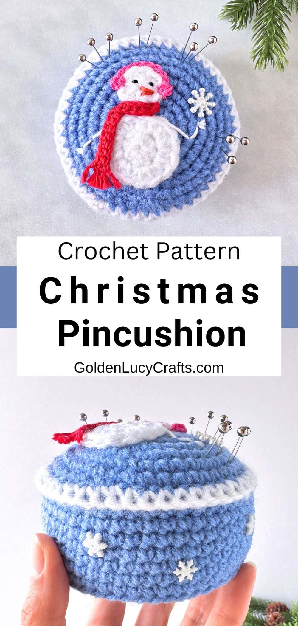 Christmas Pincushion, Crochet Pattern - GoldenLucyCrafts