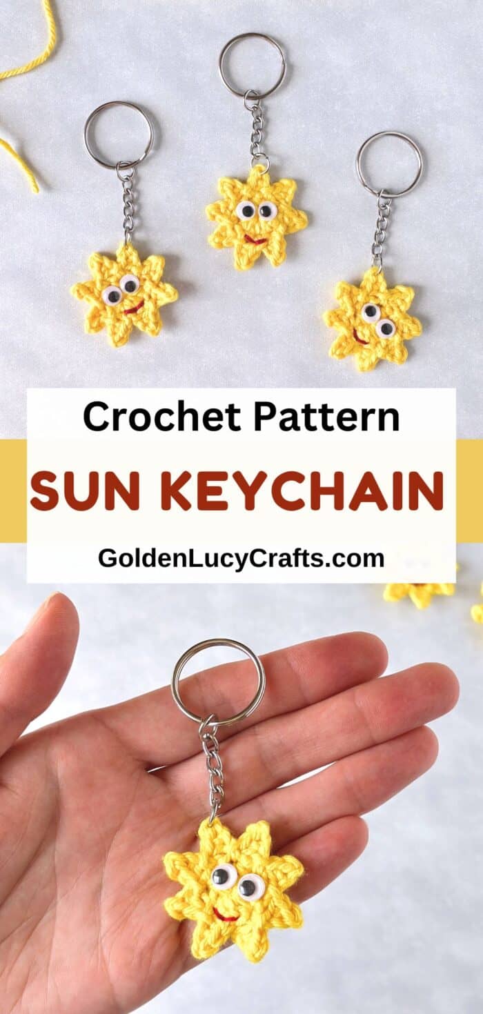 Crochet Pattern Sun Keychain - GoldenLucyCrafts