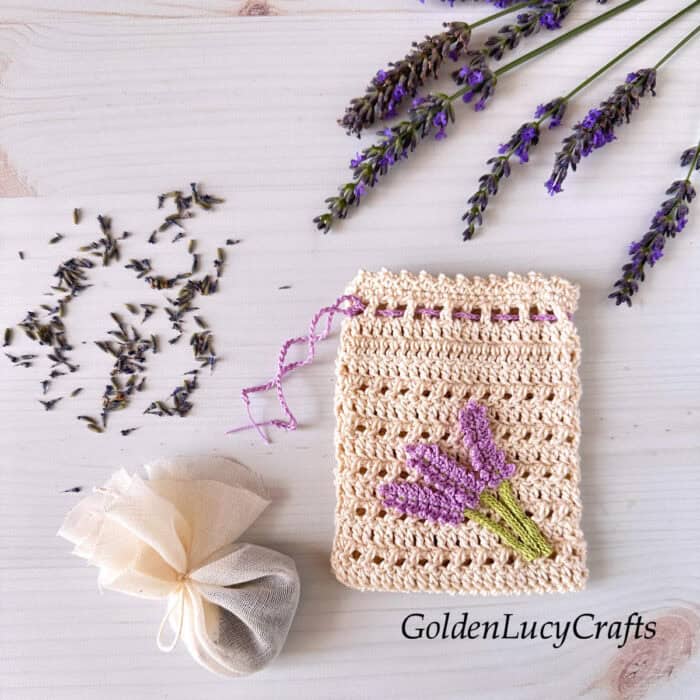 Crochet Lavender Sachet Bag - GoldenLucyCrafts