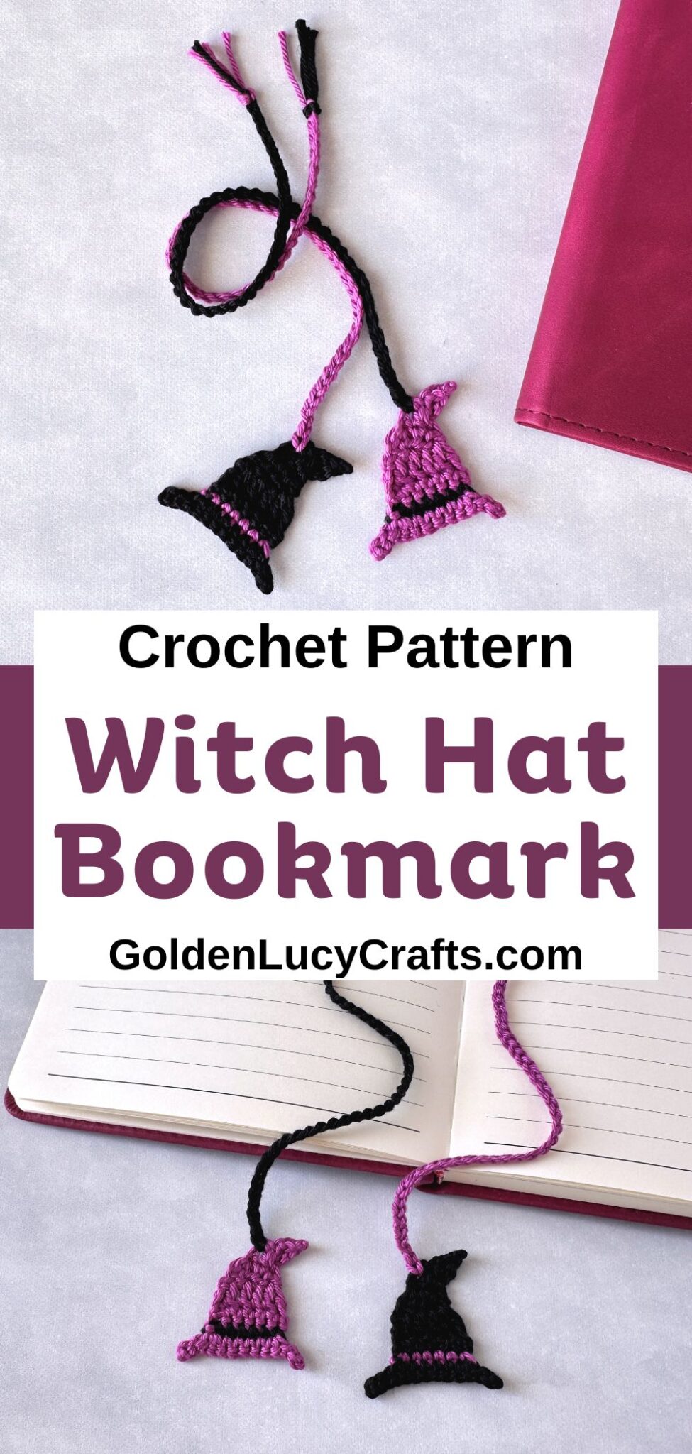 Witch Hat Halloween Bookmark Crochet Pattern - GoldenLucyCrafts