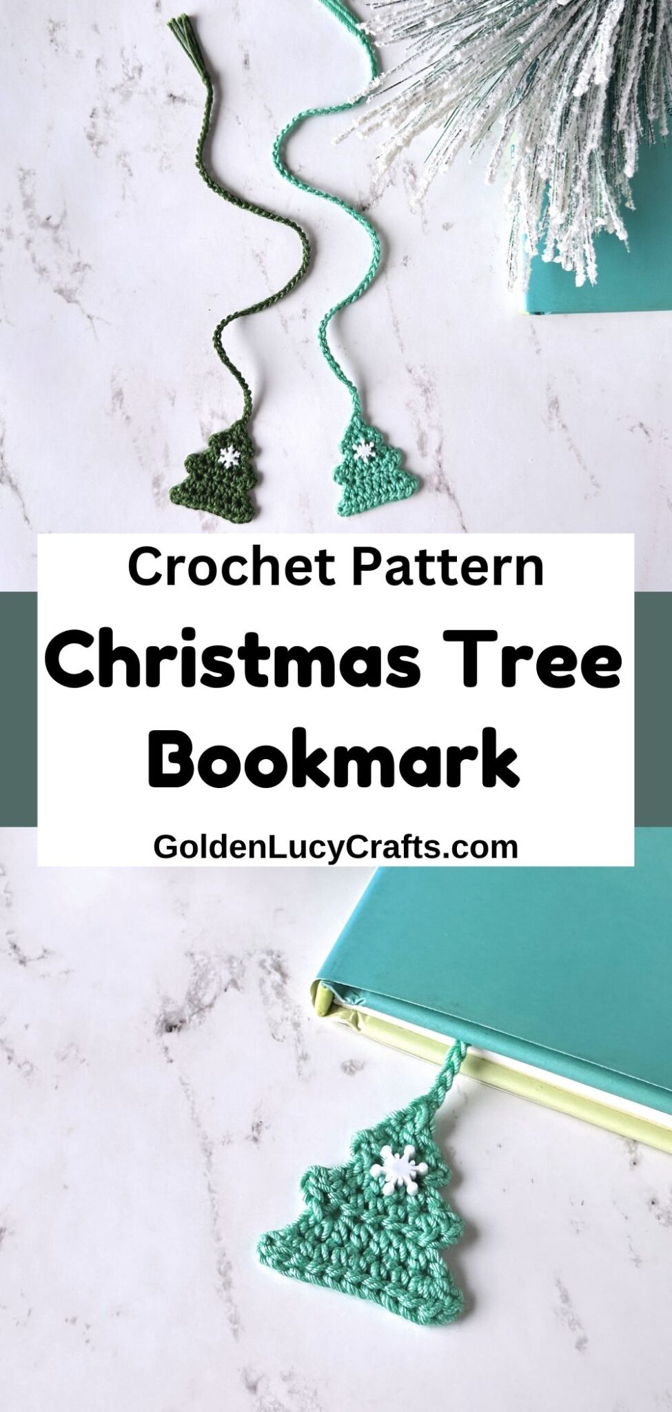 Crochet Pattern Christmas Tree Bookmark - GoldenLucyCrafts