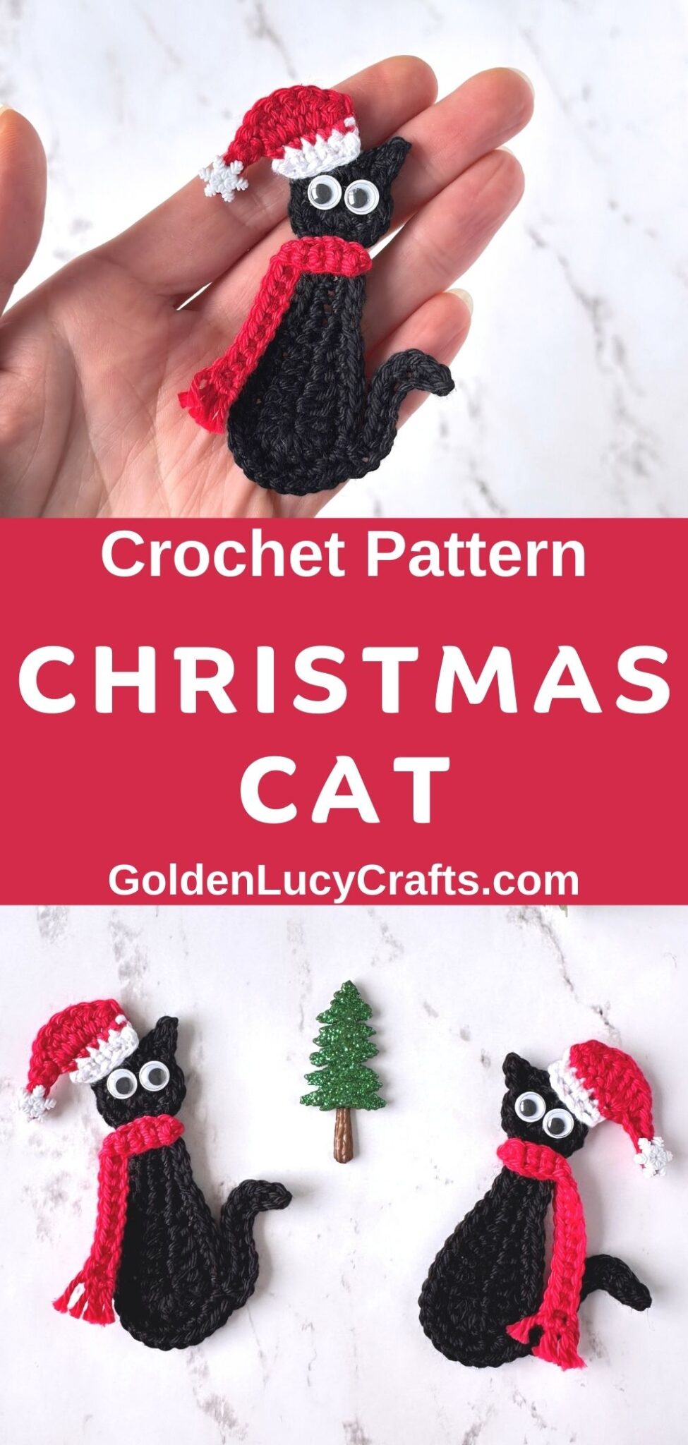 Crochet Santa Cat Applique - GoldenLucyCrafts