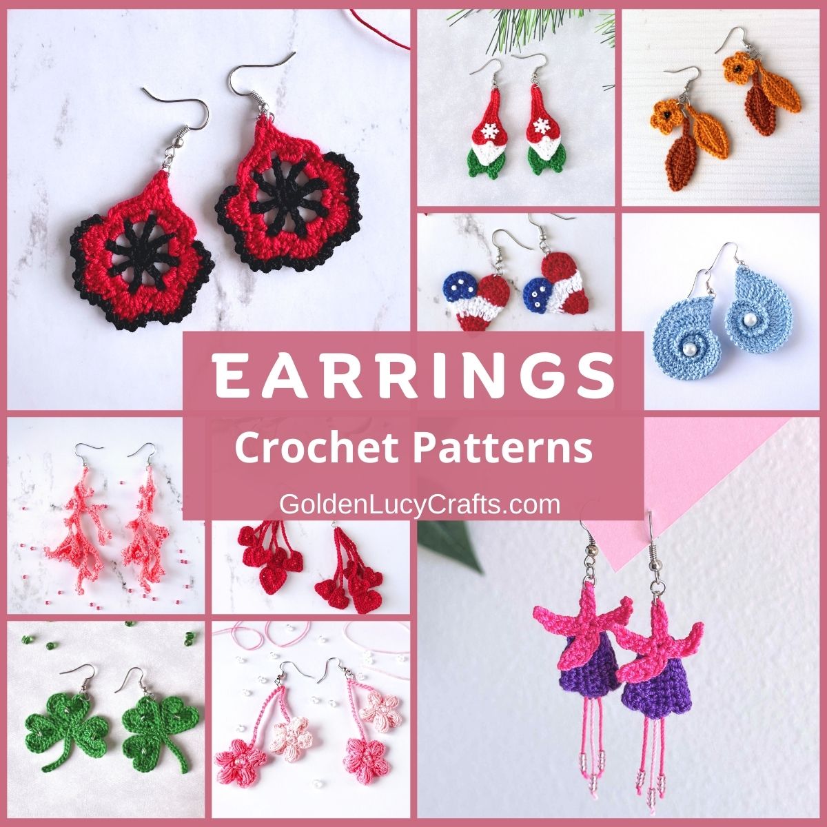 Crochet Earrings Pattern Collection – Designs by GoldenLucyCrafts ...
