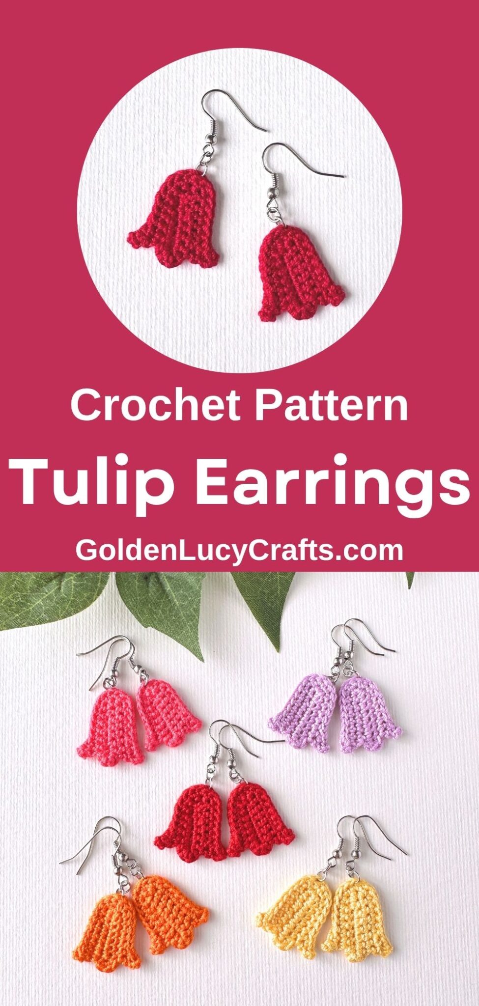 Tulip Earrings Free Crochet Pattern - GoldenLucyCrafts