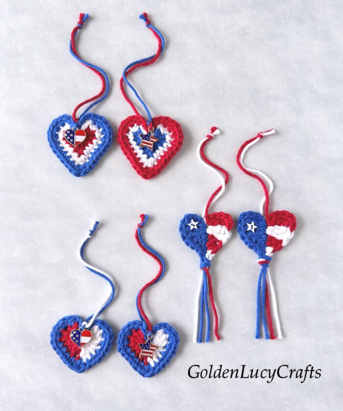 3 Crochet Heart Ornament Patterns for the 4th of July - GoldenLucyCrafts